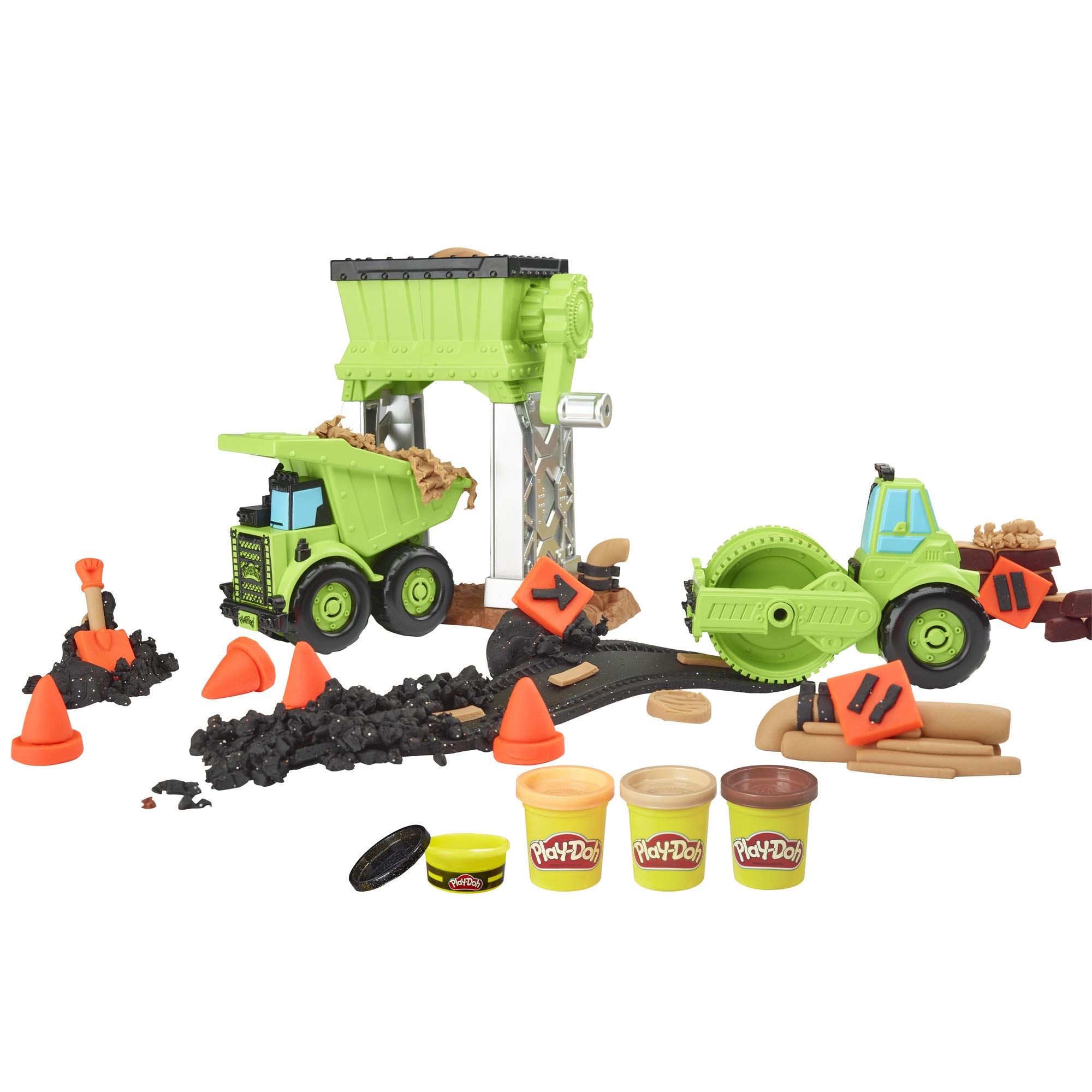 Play-Doh Wheels Gravel Yard Construction Toy with Non-Toxic Pavement Buildin' Compound Plus 3 Additional Colors