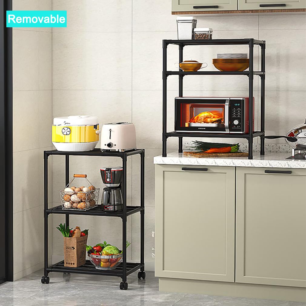 MOTTLED SKY Black Shelving Unit, 42 x 32 x 165 cm, 6 Tier Tall Narrow Shelving Unit with Wheels and Anti-Slip Feet, Adjustable Shelving & Storage Rack for Garage, Bathroom, Kitchen, Corner