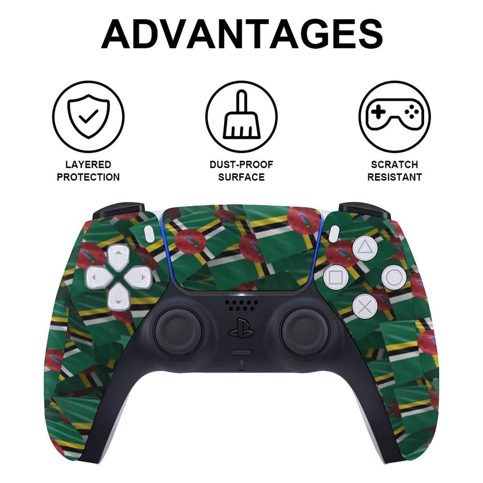 Dominica-Flag Compatible with PS5 Console and Controller Sticker Skin, Durable, Scratch-Resistant, and Bubble-Free (Digital Version)