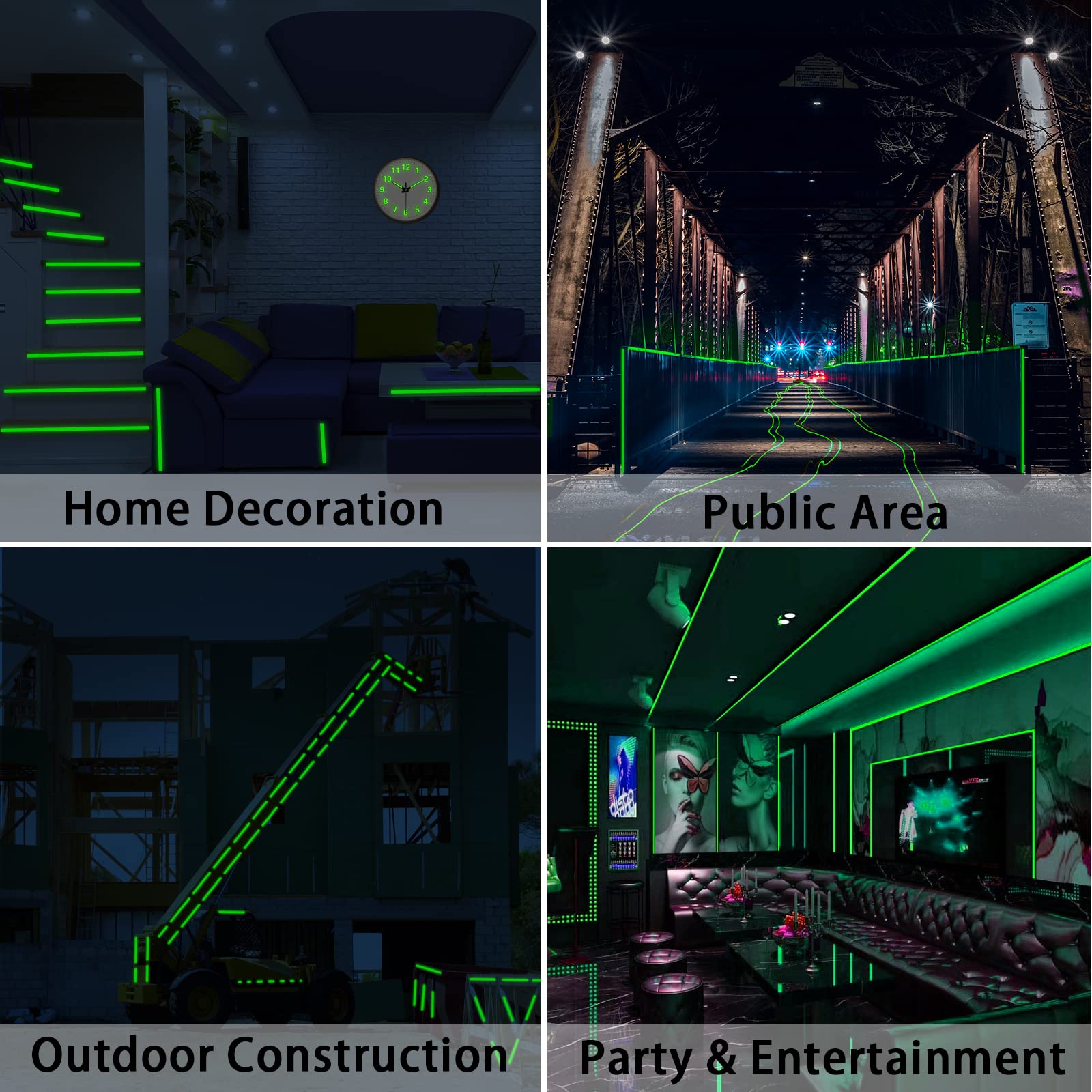 Glow in The Dark Tape, Fluorescent Tape, Light Reflective Tape, Bright Waterproof for Stage, Stairs, Walls, Steps, Exits etc. 0.5inchx32.8ft - 3Rolls