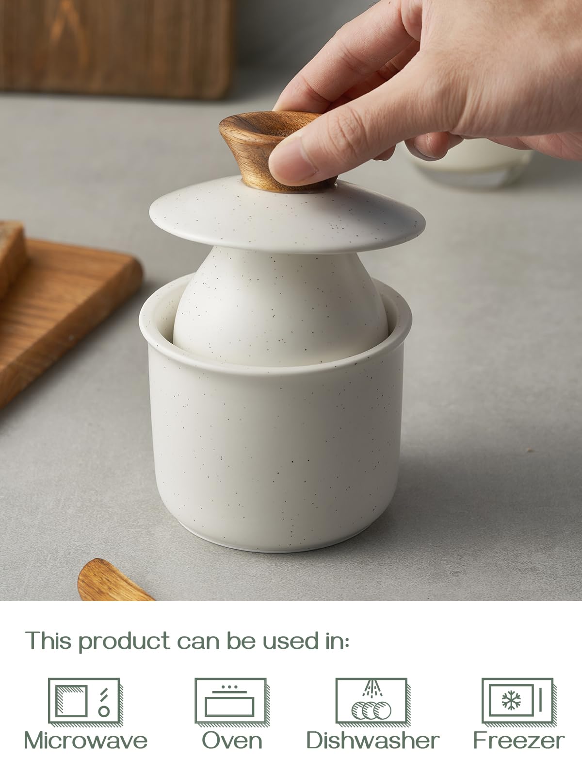 DOWAN French Butter Crock for Countertop, Ceramic Butter Dish with Waterline, Porcelain Butter Container for Spreadable Soft Butter, French Butter Dish with Lid