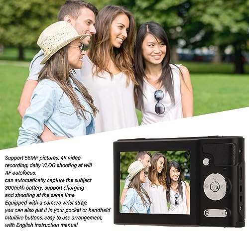 Digital Camera, 58MP Pixel 4K HD Timing Photo Face Recognition Auto Focus Compact Point and Shoot Cameras Portable Small Digital Camera with 2.7in TFT Screen & Tripod Screw Port