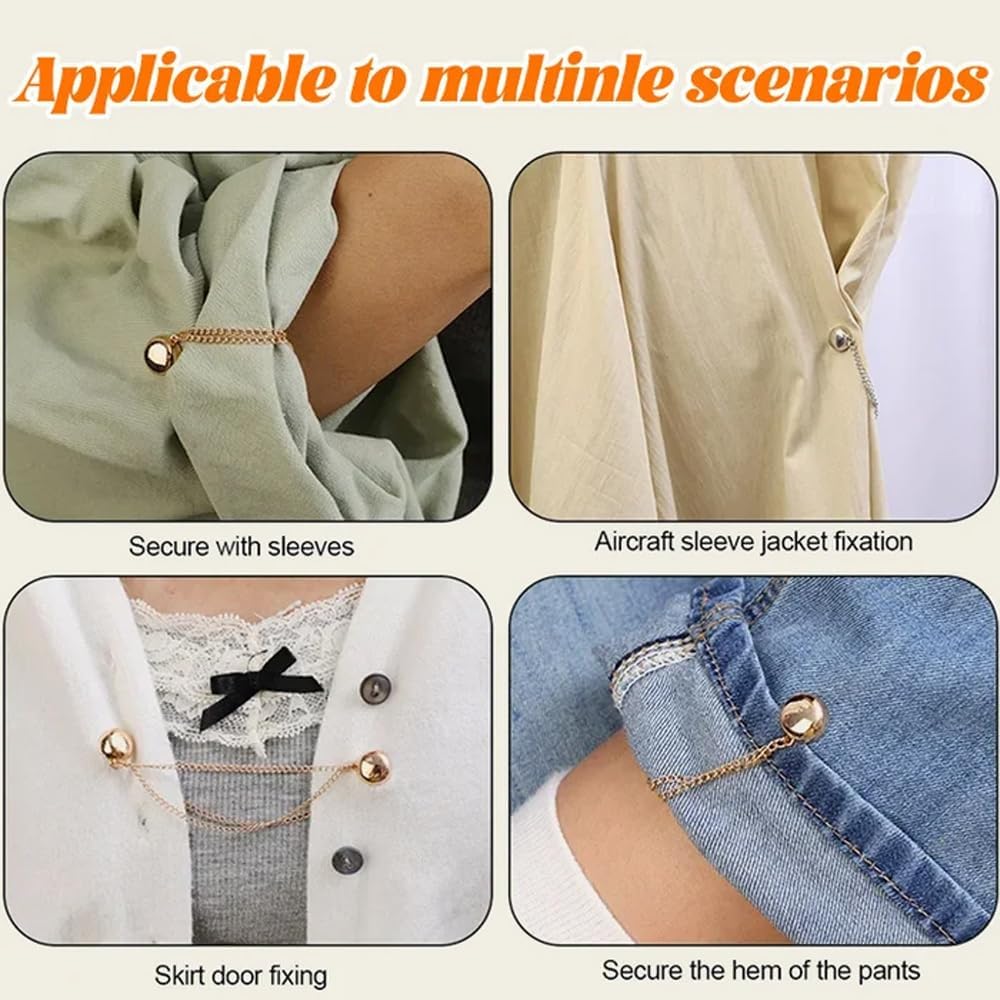 Multi-Function Magnetic Clothing Clips, 4 Pack Powerful Hijab Magnets with Chain, Magnetic Clothing Shawl Clips Clothing Accessories, Women Clothes Hijab Pins Decorate