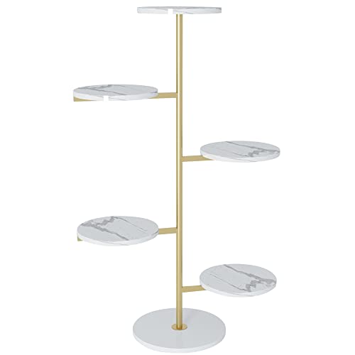HAINARverS Gold Metal Plant Stand Indoor outdoor, marble 5Tier H49inch Tall Planter Stand Corner Flower Pot Holder multiple Shelves Plant Display for Patio Garden Living RoomïŒ5Tier GoldïŒ