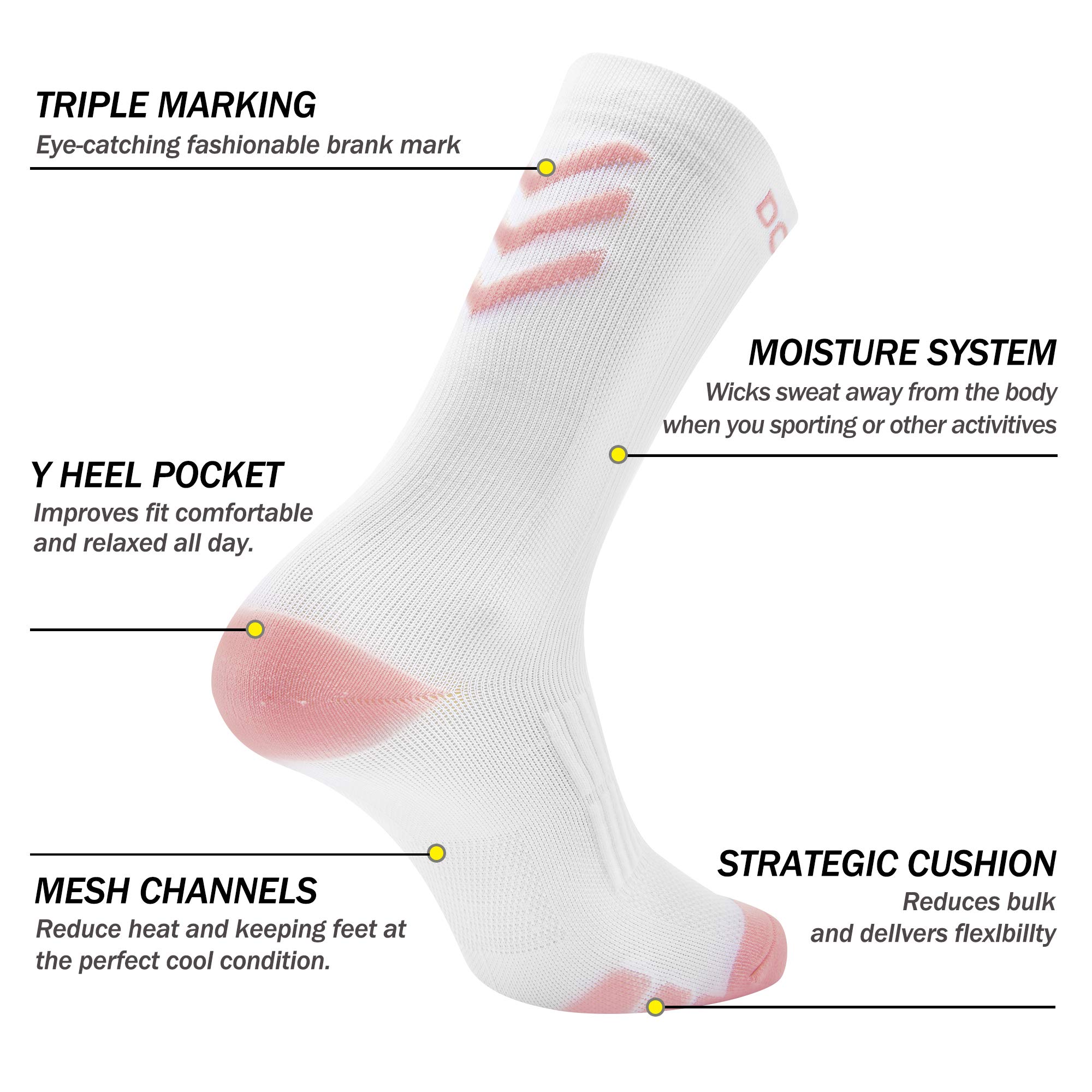 DOVAVA Dri-tech Compression Crew Socks 15-20mmHg (4 Packs) Quick Dry Athletic Running Socks for Support and Circulation (Small-Medium, Pink-White-Pink)