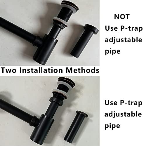HANEBATH Brass Round Bottle P-Trap 1 1/4, Adjustable Bathroom Basin Sink Waste Trap Drain Kit, Matte Black