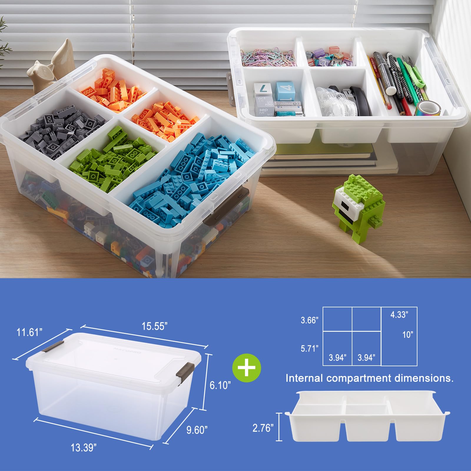 MACOPRO 17 QT Plastic Storage Box with Removable Tray Craft Organizers and Storage Clear Storage Container for Organizing Bead, Tool, Sewing, Playdoh (White, 1Pack-17QT)