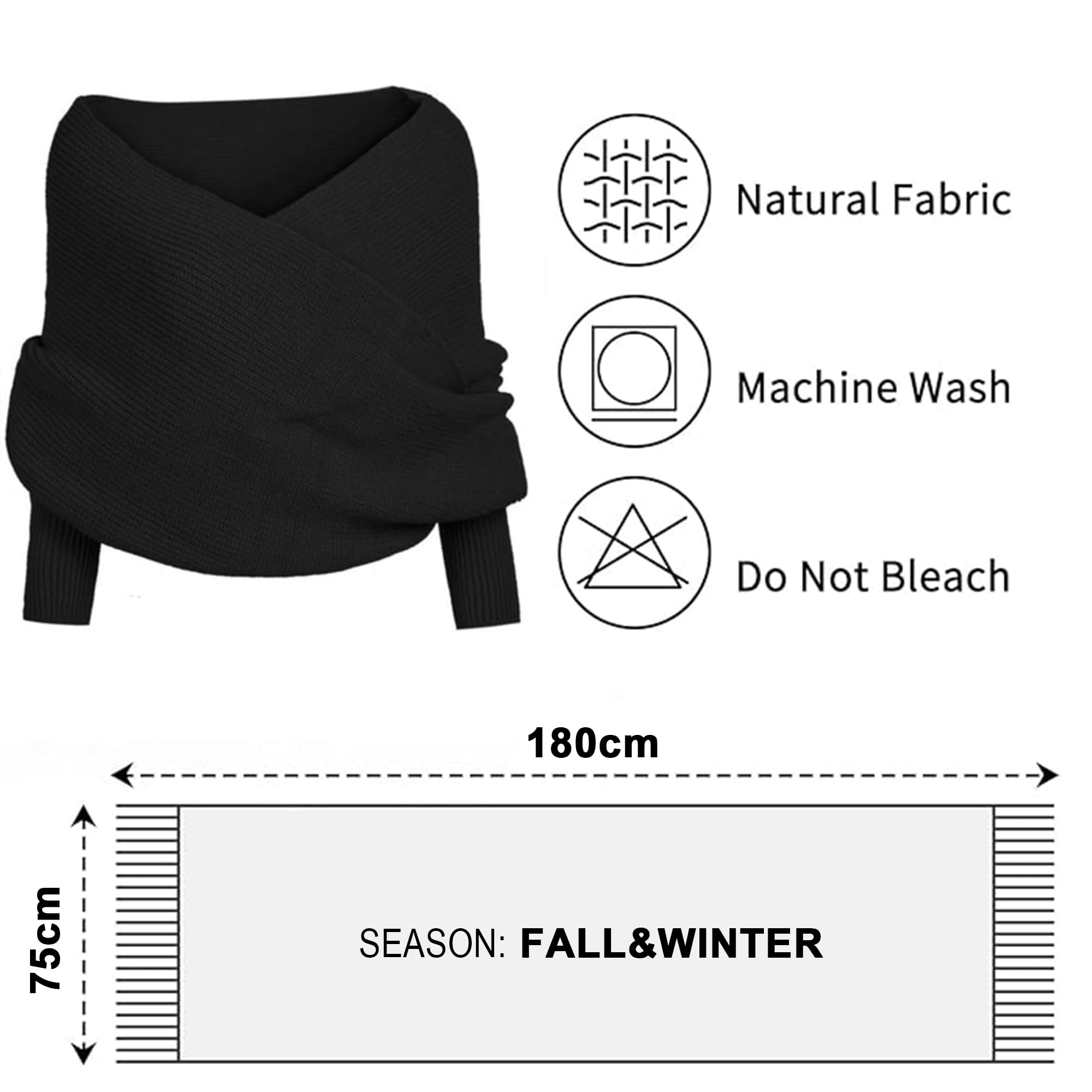 GLOWCHY Snowfall Sweater Scarf with Sleeves Cozy Knitted Wrap Shawl Autumn Winter Warm Crochet Cape Blanket GL2004
