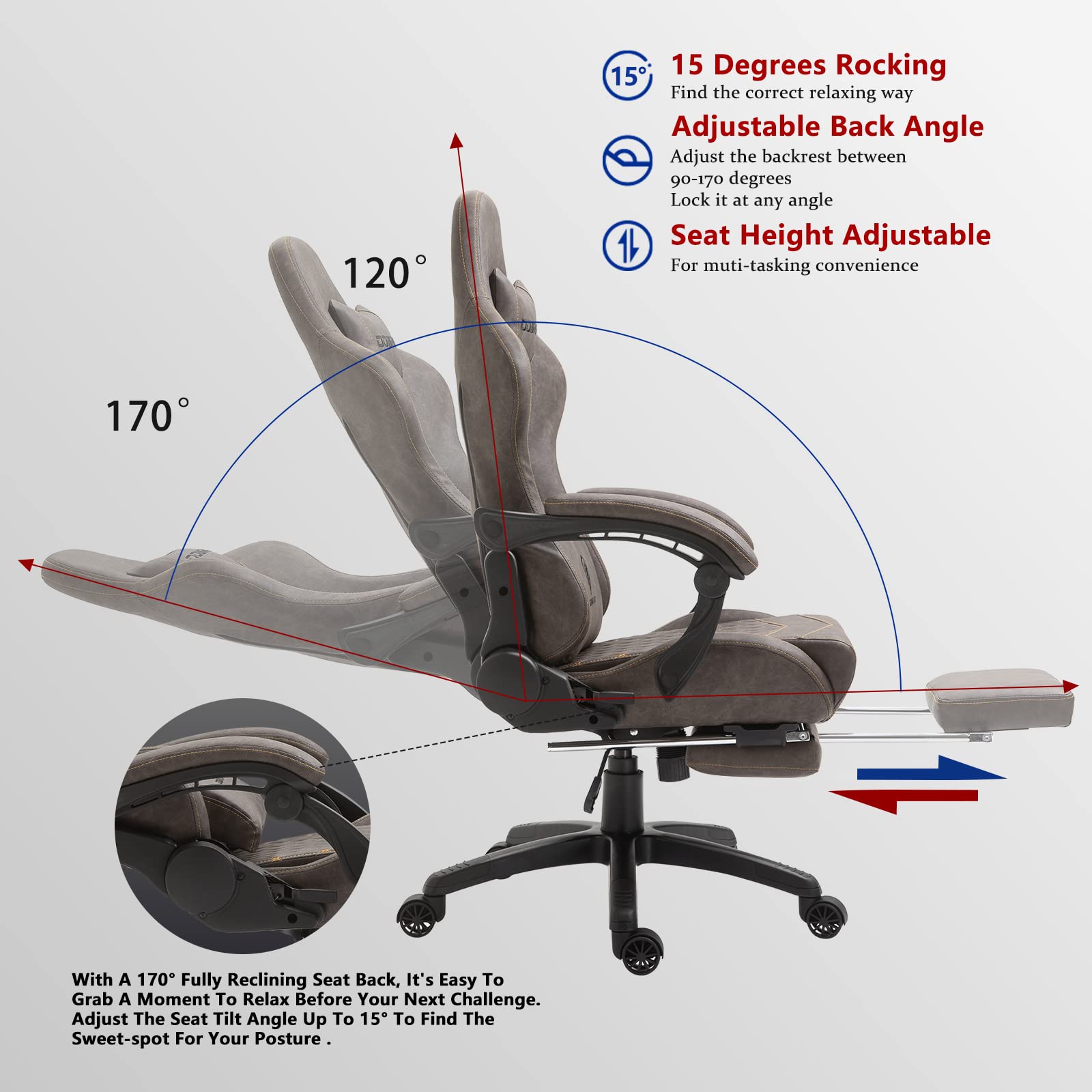 Dowinx Gaming Chair Office Chair PC Chair with Massage Lumbar Support, Vintage Style PU Leather High Back Adjustable Swivel Task Chair with Footrest (Brown)