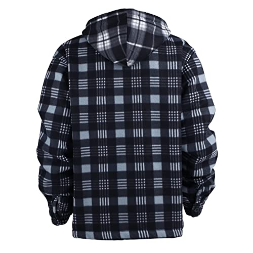 Yasumond Mens Winter Jackets Flannel Fleece Sherpa Lined Plaid Heavyweight Hooded Coats (Charcoal, XX-Large)