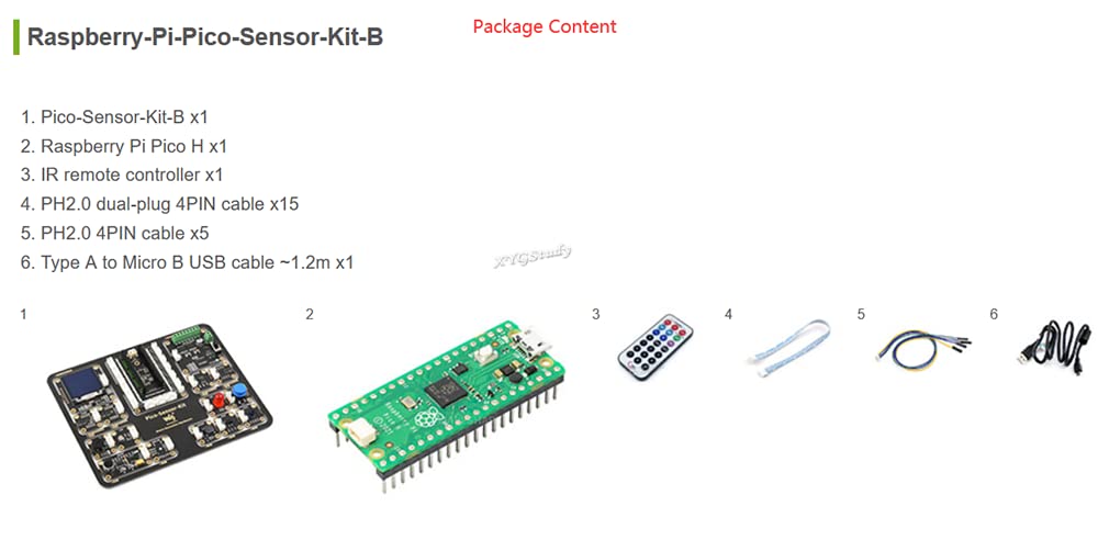 for Raspberry Pi Pico Entry-Level Sensor All-in-one Design Kit Including Pico Expansion Board and 15 Common Modules Such as LED, Button, Buzzer, etc. @XYGStudy (RPi-Pico-Sensor-Kit-B)