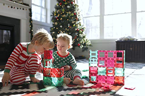 Playmags Magnetic Tile Building Set: Exclusive Educational Clickins 36-Pc. Kit: 18 Super Strong Clear Color Magnet Tiles Windows & 18 Letters & Numbers Stimulate Creativity & Brain Development