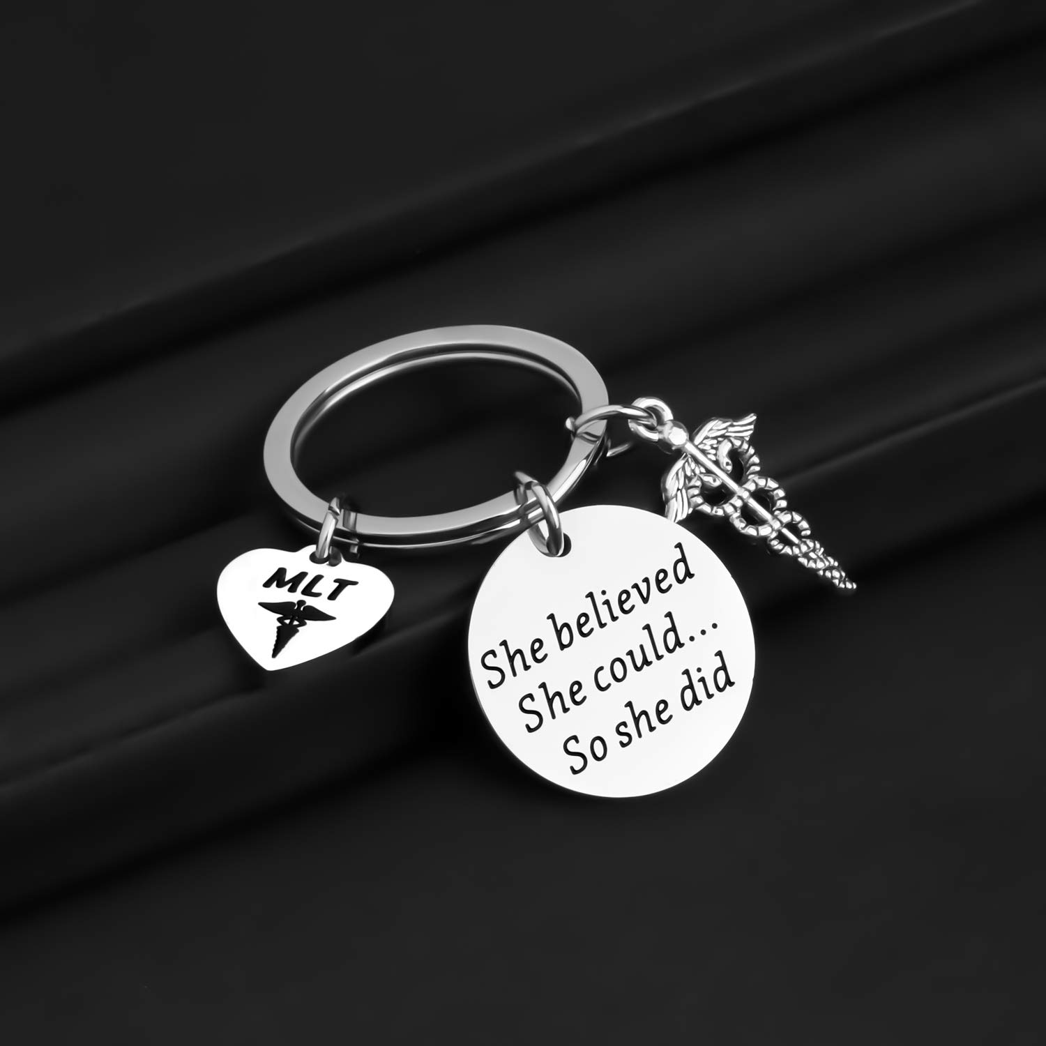 ENSIANTH MLT Gift Medical Lab Technician Keychain She Believed She Could So She Did Mlt Graduate Gift (MLT She believed KR)