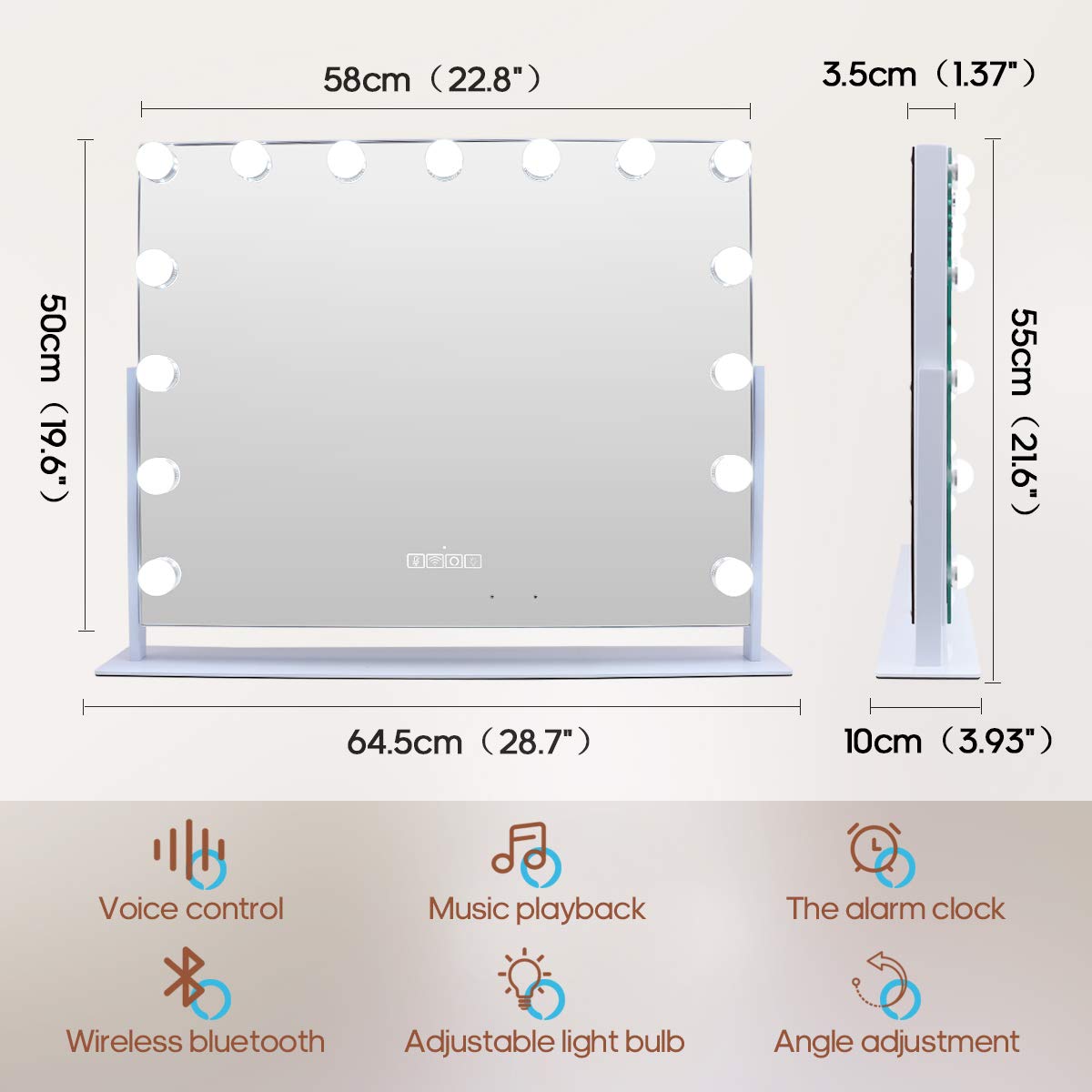 Fenair Makeup Mirror with Lights Voice controls The Bulb's lighting and color,360°Rotation, Vanity Mirror with 15 Dimmable Bulbs