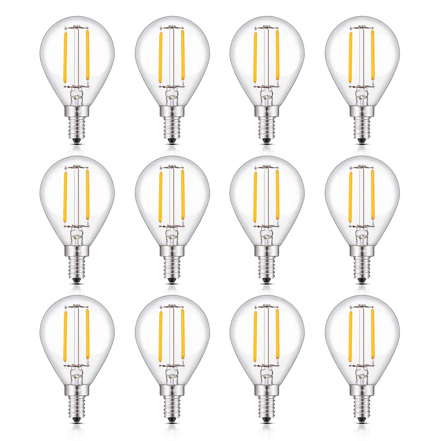 CRLight LED Candelabra Bulb 25W Equivalent 250 LM, 3000K Soft White 2W Filament LED Light Bulbs, E12 Vintage Edison Tiny G14(G45) Clear Glass Globe Bulbs, Non-dimmable, Pack of 12