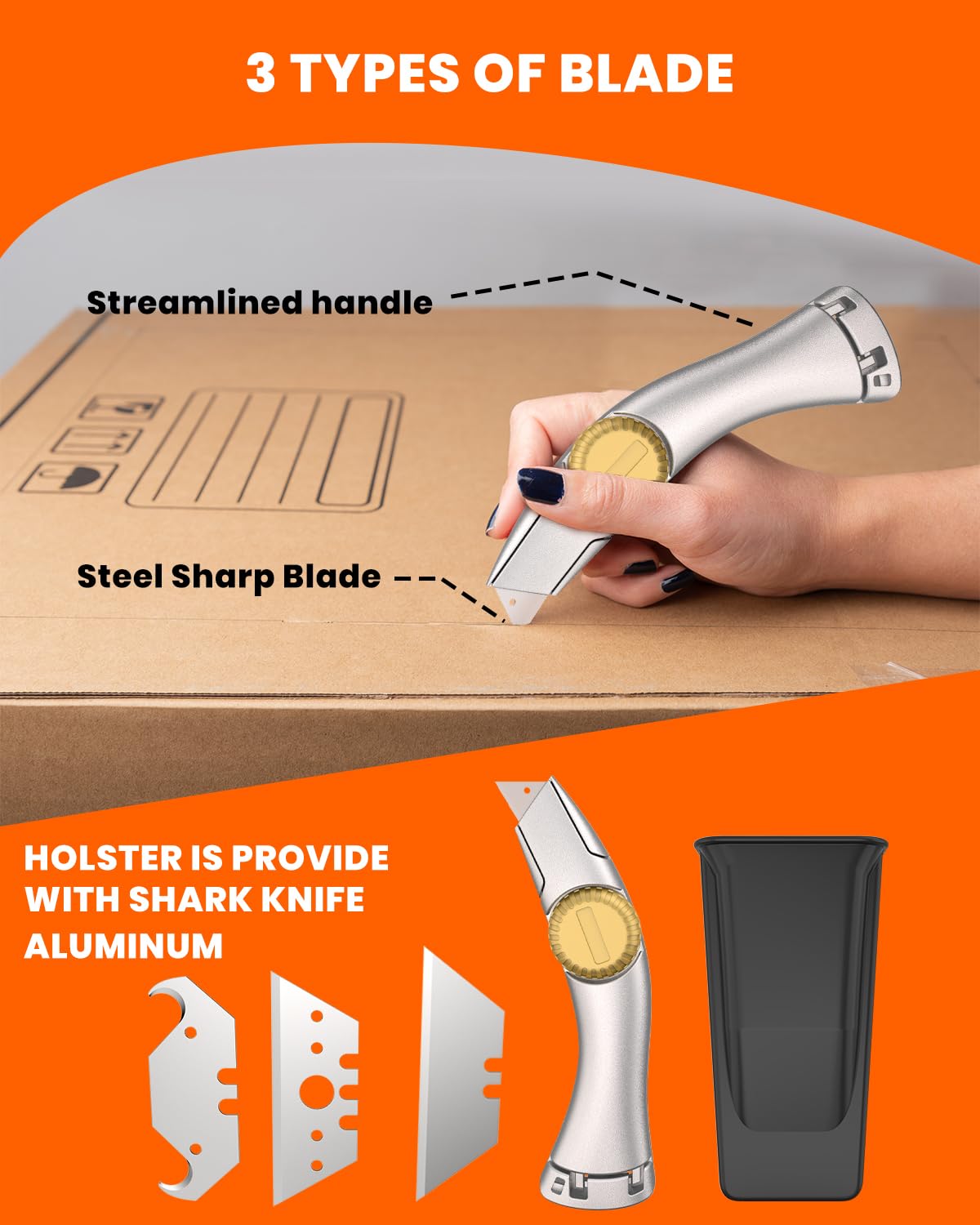Heavy Duty Roofing Knife, 4 Packs Carpet Knife with Replacement Utility Knife Blades, Roofing Tools with Holder for Carpet Cutter, Outdoor Indoor Construction Marking