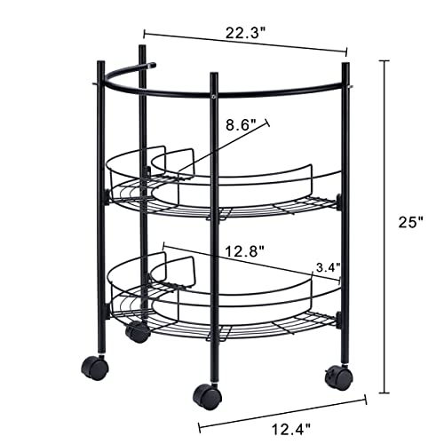 L&H Unico Pedestal Under the Sink Rack with 2 Storage Shelves Metal Bathroom Organizer with Wheels and Towel Holder, Black