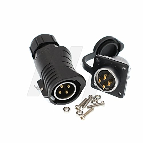 HangTon LP20 4 Pin Connector Industrial Waterproof Power Male Plug Female Panel Socket, 500 Volt 30 Amp, Gold Plated, Battery Charger Port