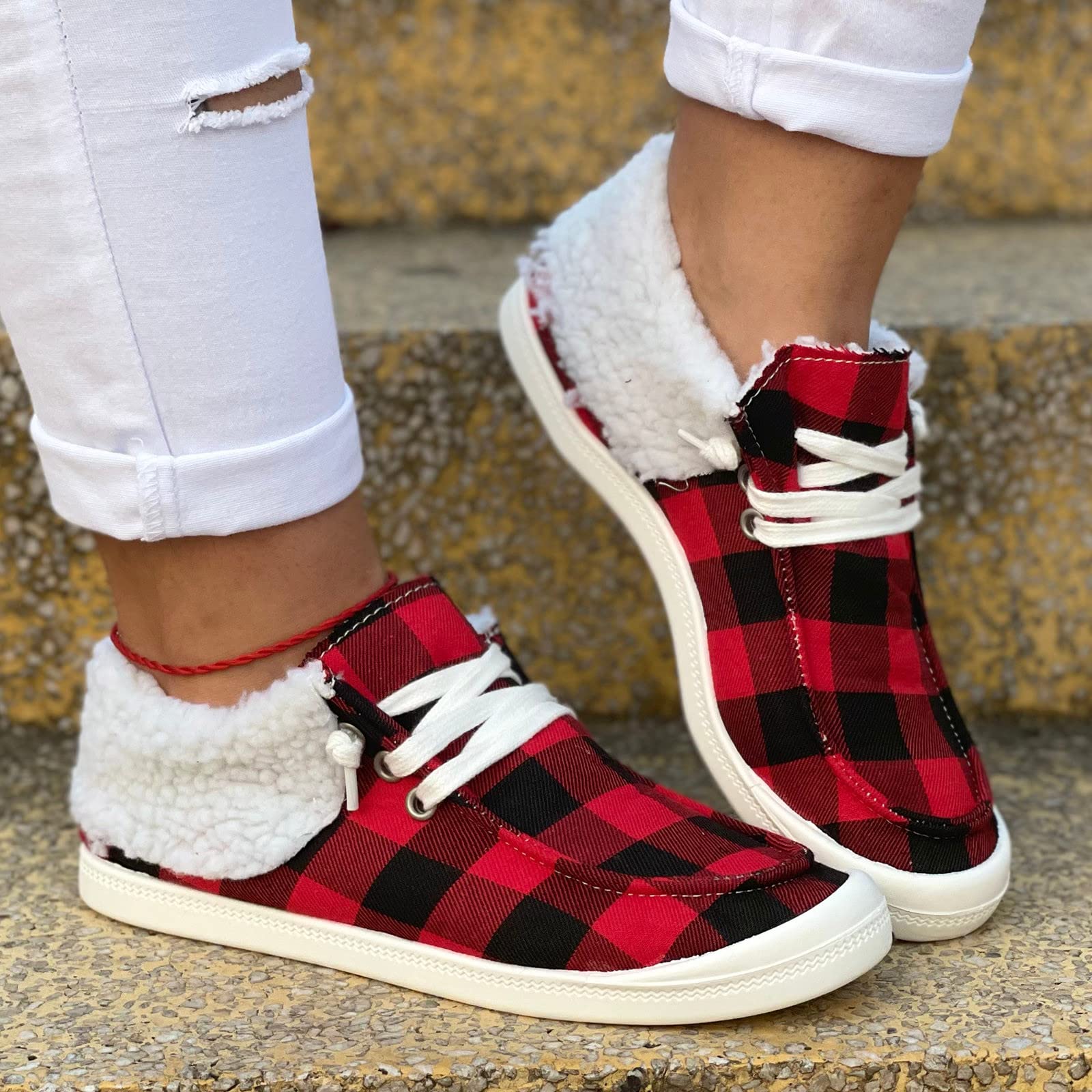 FASDNENDYS Walking Shoes for Women Arch Support Slip On Breathable Comfortable Women Formal Shoes Wide Heel Red