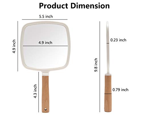 YEAKE Hand Held Mirror with Handle for Makeup,Small Cute Wood Hand Mirror for Shaving with Hole Hanging Single-Sided Portable Travel Vanity Mirror for Men&Women(Square)