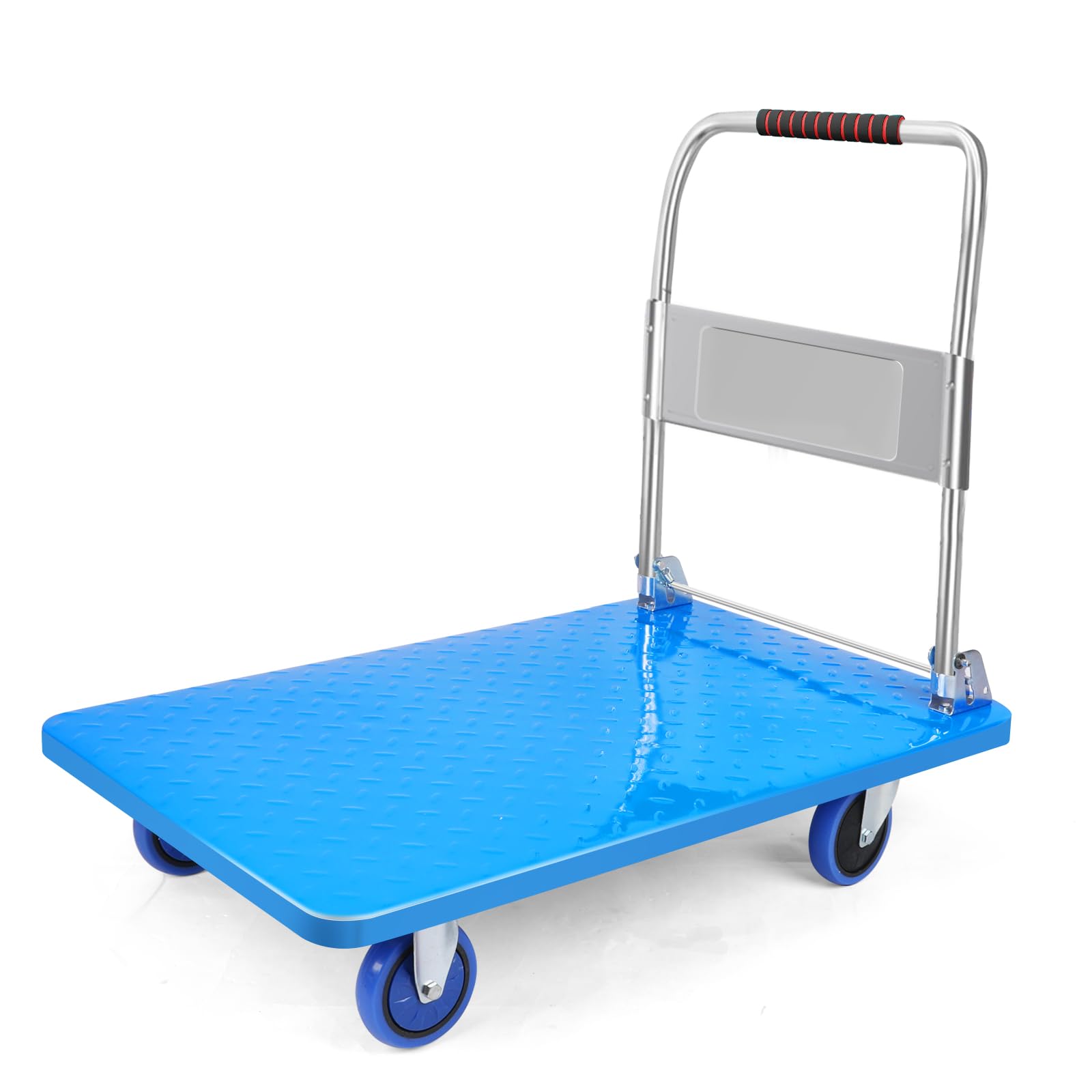 Heavy Duty Platform Truck Folding Flatbed Dolly with 330lb Weight Capacity and 360 Degree Swivel Wheels, for Loading and Moving,Silver (Blue)