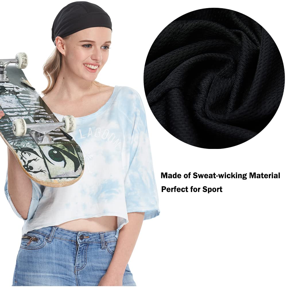 Dew Rags with Sweatband Skull Caps Built-in No Sweat Liners Moisture Absorbent Helmet Liner for Men Women 4 Pack