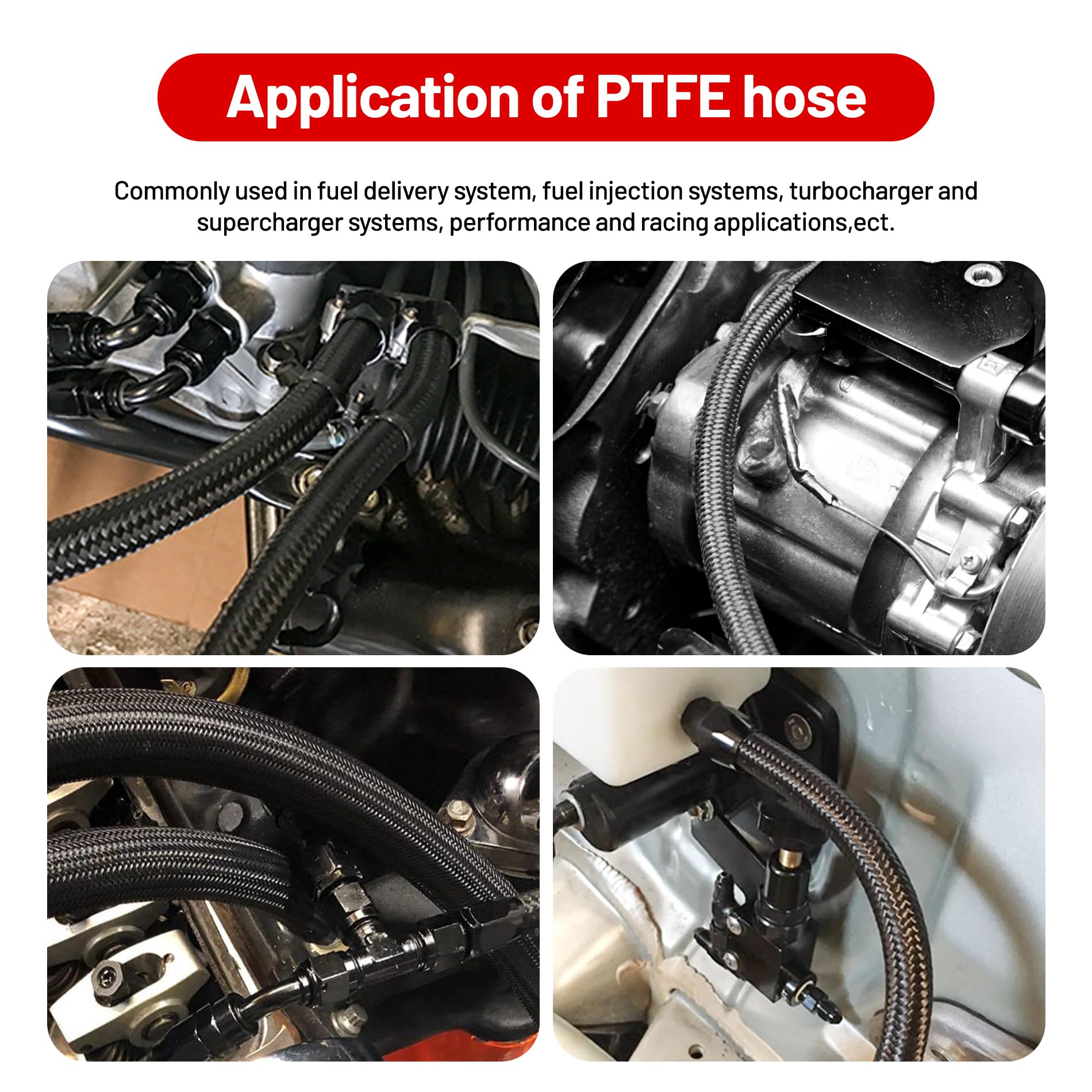 EVIL ENERGY 6AN 3/8" PTFE LS Swap EFI Fuel Line Fitting Kit, E85 Nylon Braided Fuel Hose 25FT