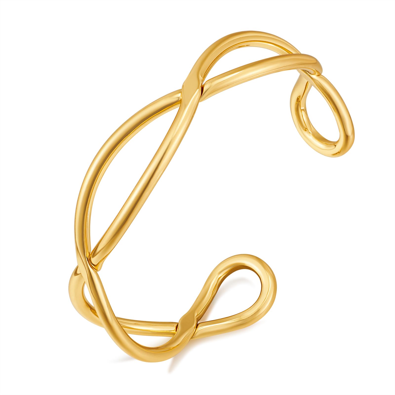 ENSKEFEN Two-Tone Cuff Bracelet for Women Dainty Teardrop Open Bangle Gold Plated Adjustable Cuff Bracelet