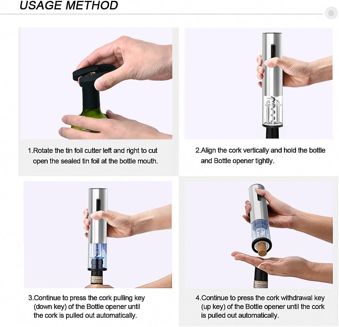 EVIOTECHLI Electric Wine Opener,USB Automatic Corkscrew Remover Corkscrew Wine Opener,Charging Stainless Steel Wine Bottle Opener Set