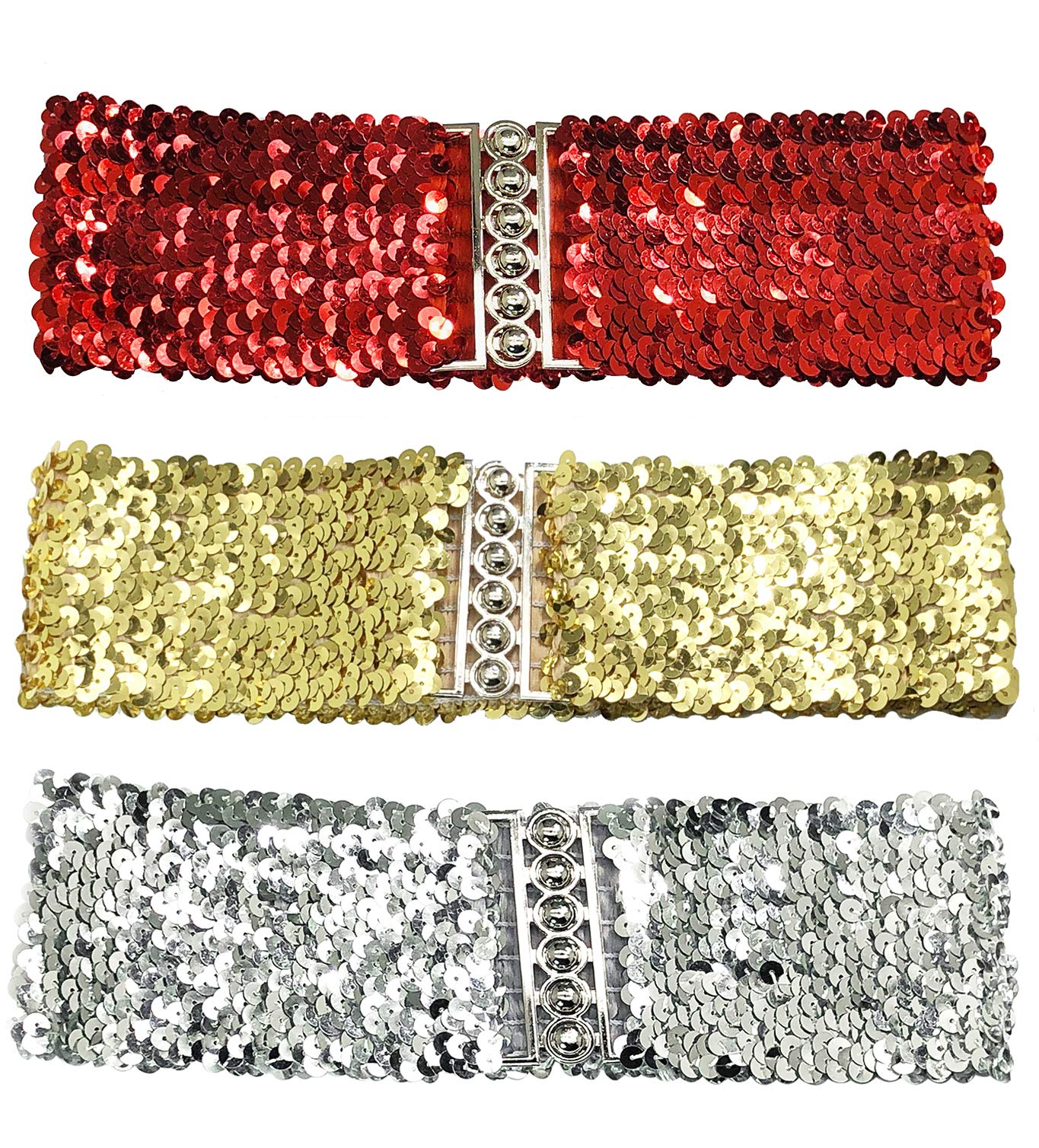 CRIZAN Womens Sequins Dance Dress Belly Chain Body Chain Jewelry (red gold silver)