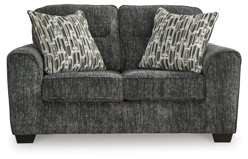 Signature Design by Ashley Lonoke Modern Loveseat with 2 Accent Pillows, Gray