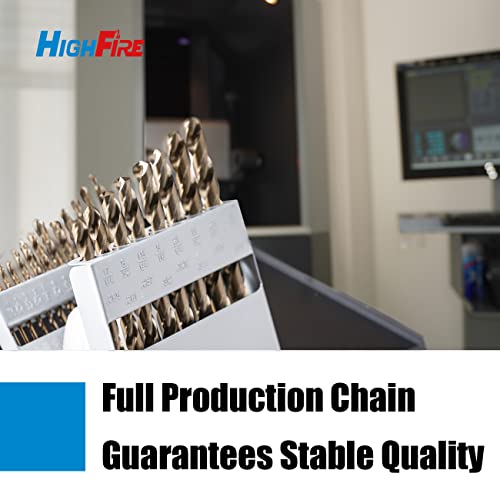 HIGHFIRE 21 PCS M35 Cobalt Drill Bit Set, HSS Twist Jobber Drill Bits with 135 Degrees Split Point, Gold Oxide Metal Drill Bits Set
