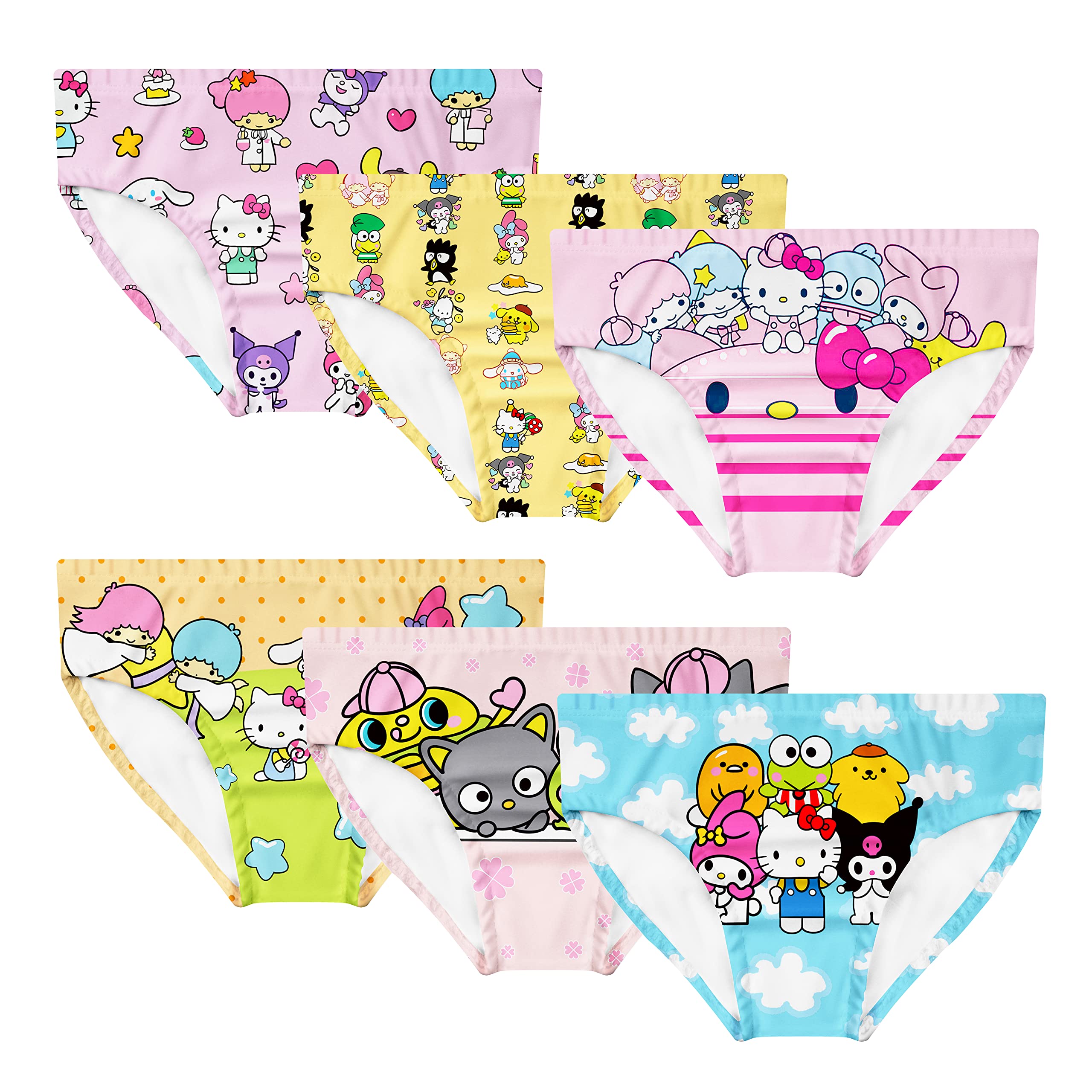 Difforever Girls Cartoon Underwear Casual Panties for 6-14 Years Kids 6 pack