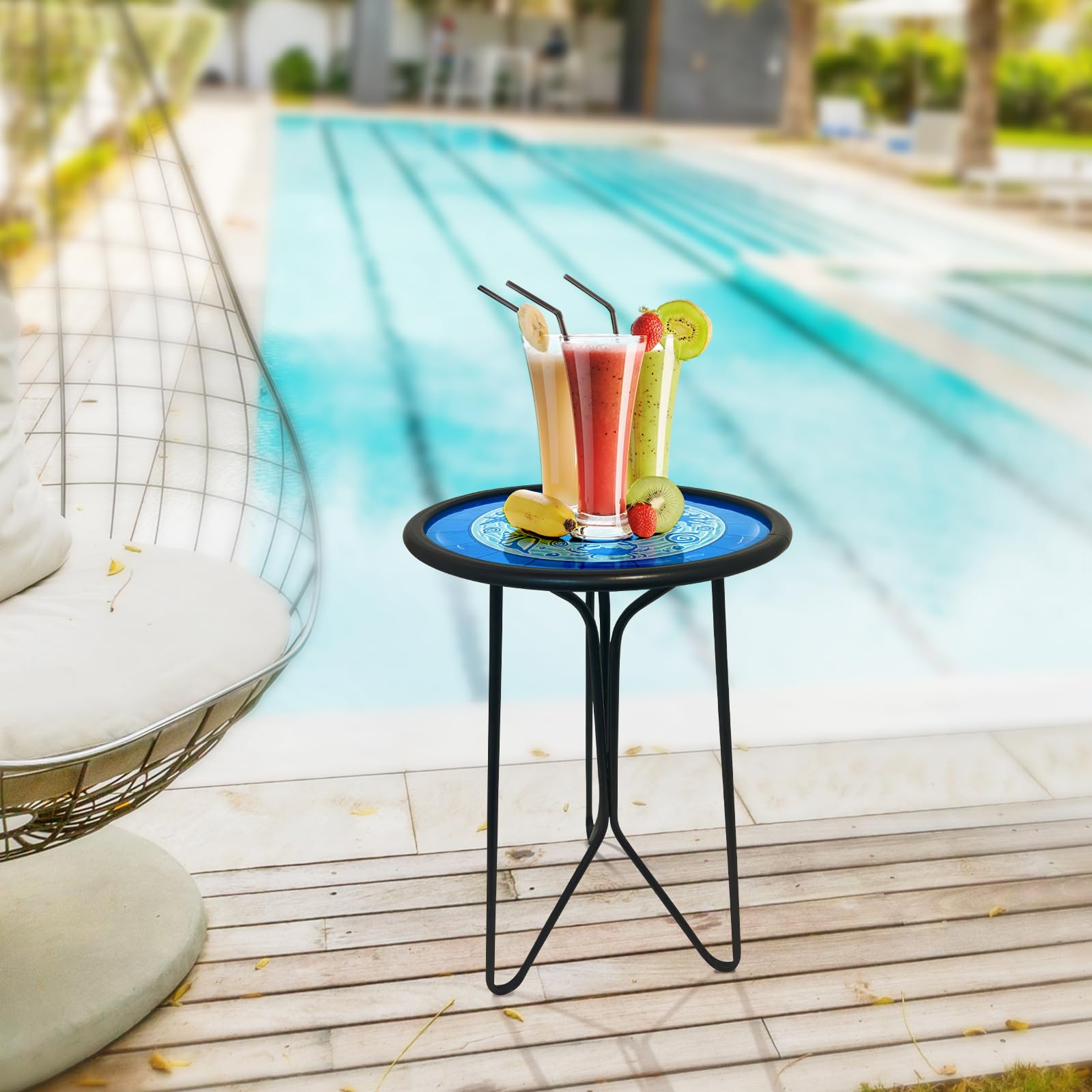 LIFFY Outdoor Side Tables, 12" Weather Resistant Small Balcony Table Patio Side Table, Indoor Small Round Home Decorative End Table, Plant Stands Table Outside, for Pool Beach Yard Balcony Garden