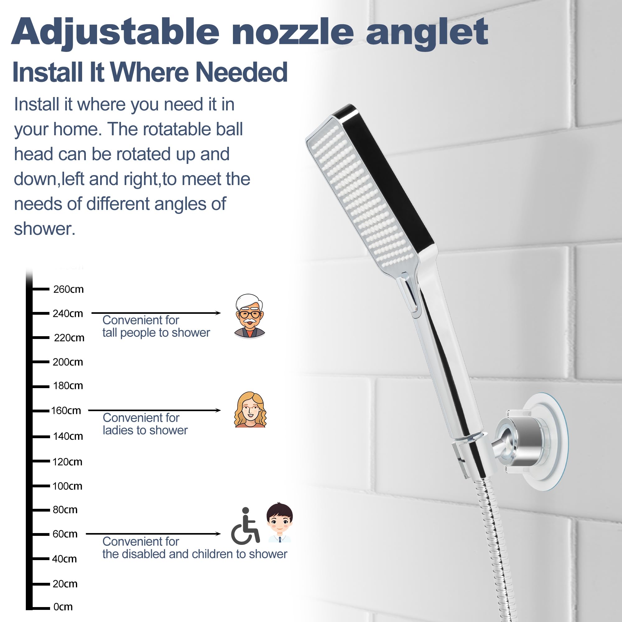 Guoyulju 2 Pack Strong Adhesive and Waterproof Shower Head Holder,360 Rotating Adjustable Handheld Shower Holder,Shower Head Holder Wall Mount,Perfect for Handheld Shower Head with Hose