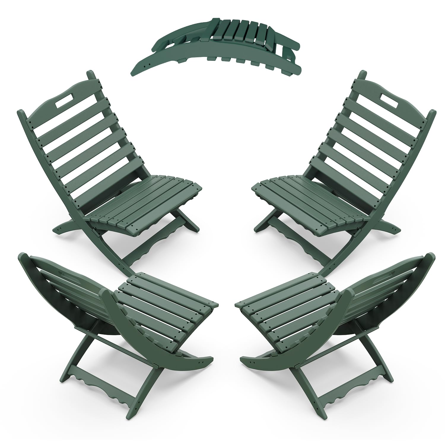 IVY&LANE Portable Xavier-Chairs Set of 4 | Folding-Adirondack-Chair | Wave | HDPE Plastic | Limited Edition | Forest Green | All-Weather Resistant | for Outdoor Fire-Pit Patio Lawn Beach Poolside