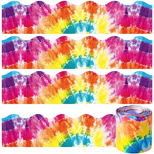 Outus 65.6 Feet Printable Tie Dye Bulletin Board Border Self Adhesive Scalloped Border Trims Colorful Tie Dye Classroom Board Border for School Classroom Walls Desks Windows Doors Lockers Decoration