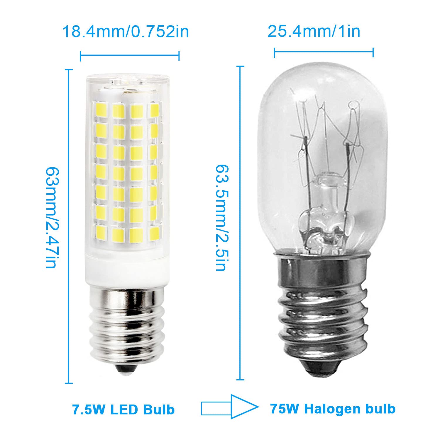 E17 Led Bulbs Microwave Oven Light Bulbs under Hood Dimmable,75 Halogen Bulb Equivalent,6000K White Daylight Stove Light Bulb, Appliance Bulbs, 7.5W led bulbs,700LM, Pack of 2 by Cartaoo