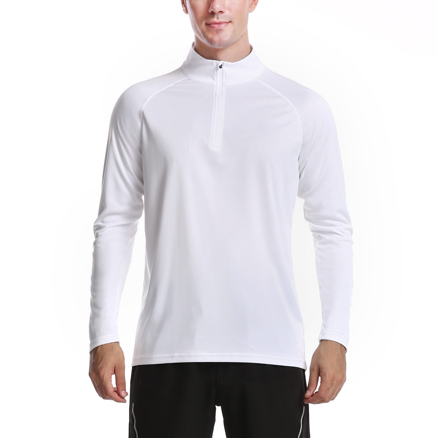 DAYOUNG Mens Zip Pullover UPF 50+ Sun Protection Long Sleeve Hiking Fishing Outdoors Performance T-Shirt YWT12 White S