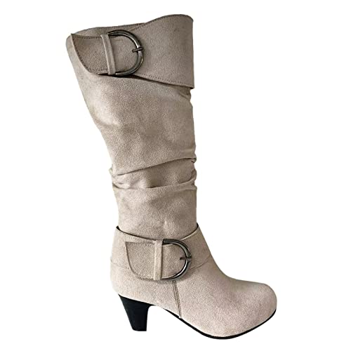 FASDNENDYS Womens Mid Knee High Boots Boots Boots Retro Boots High Booties Women's Heel Shoes Womens Boots 8.5 Beige