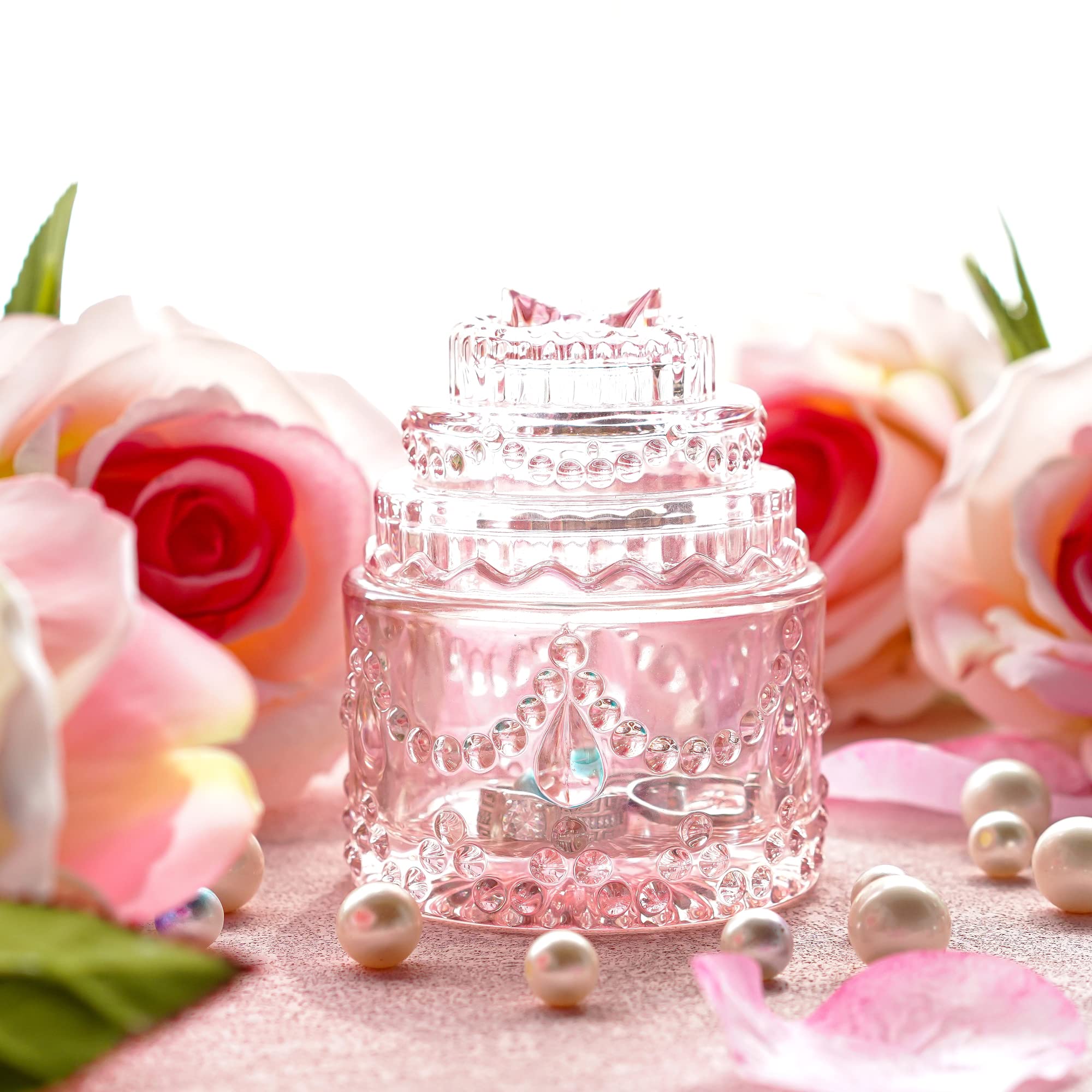 Glass Candy Dishes Decorative,Pink Cake Shaped Crystal Candy Jar with Lids,Candy Bowl with Lid, Candy Storage Food Container Jar,Candy Cookie Dish for Office Desk Wedding(2.3 Inch)