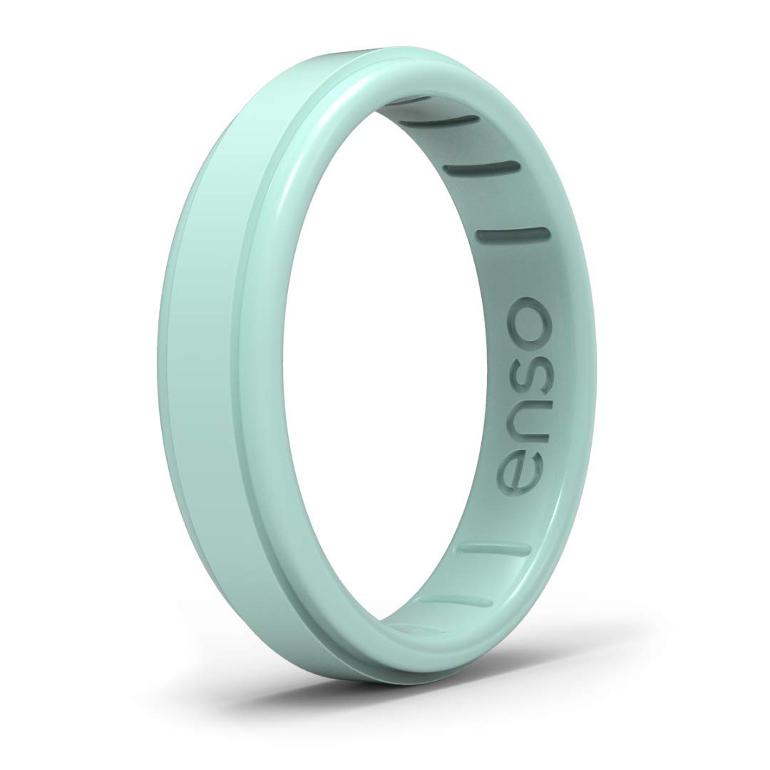 Enso Rings Thin Rise Silicone Ring - Timeless With a Twist - Made in the USA - Comfortable, Breathable, and Safe (Turquoise, 8)
