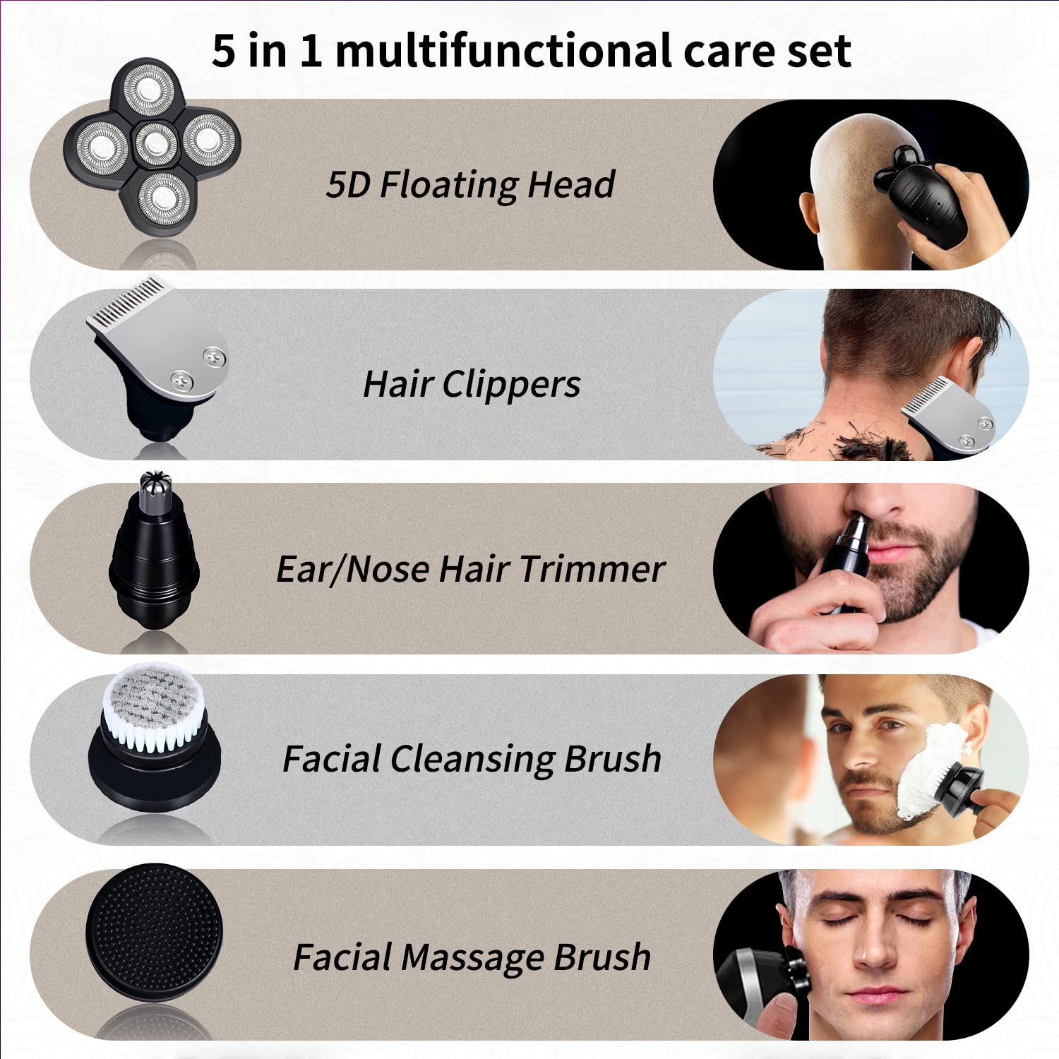 DOTSOG Electric Shaver Razor for Men,Waterproof 5D Floating Head Shaving Bald Head Shaver 5 in 1 Grooming Kit Beard Trimmer with Pop-up Trimmer Waterproof USB Fast Charging