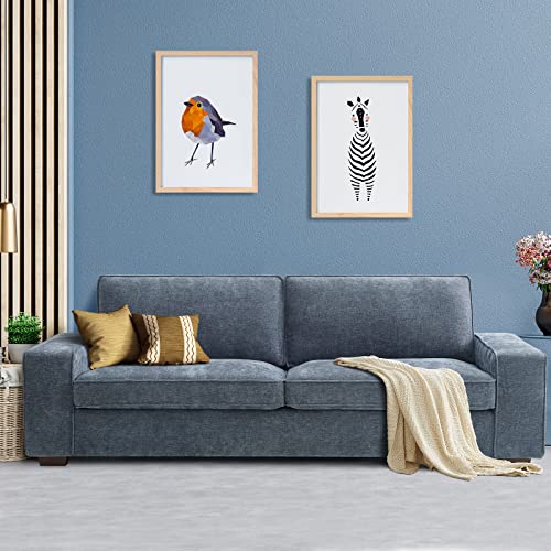 LEISLAND 88.58" Modern Sofas Couches for Living Room, Chenille Deep Seat Sofas & couches with Square Armrest, Removable Low-Back Sofa Cushion and Detachable Sofa Cover/Easy to Install(Blue)