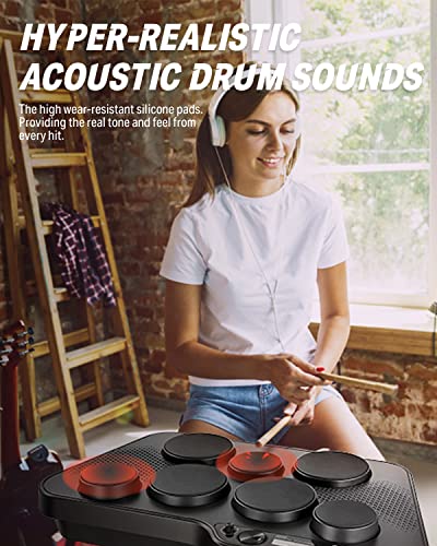 Donner Electronic Drum Set, 7 Pad Digital Portable Drum Kit, Tabletop Drum Pad Machine with Digital Panel, Built-in Speakers, Headphones Jack, PC connection Support, Ideal Holiday Gift(DED 60T)