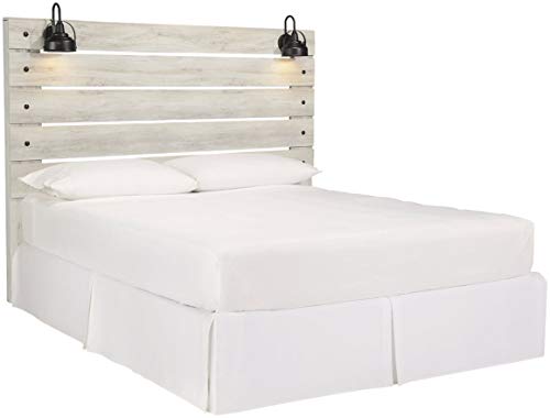 Signature Design by Ashley Cambeck Farmhouse Panel Headboard ONLY with USB Charging Stations, King, Whitewash