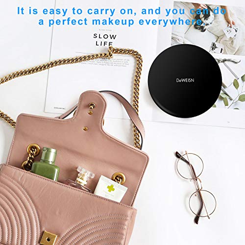 deweisn Folding Compact Rechargeable Lighted Makeup Mirror for Travel, Purse and Handbags1X and 10X Magnifying Handheld Makeup Mirror Diameter 5”x Thick 0.33" Double Side Mirror