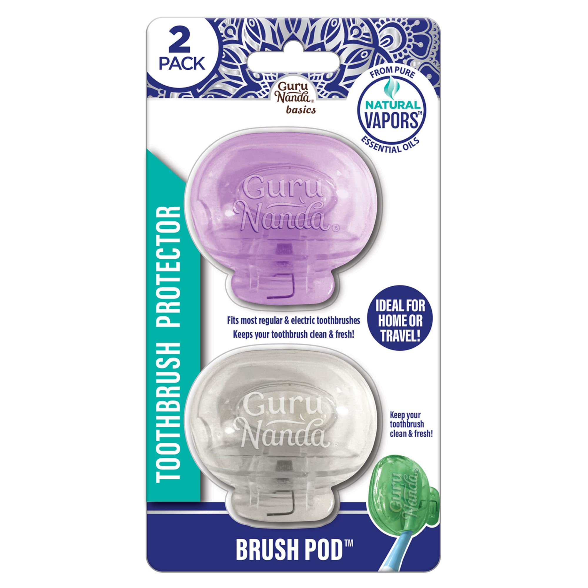 GuruNanda Toothbrush Protector Covers, Pack of 2 Brush Pod Covers Fits Most Manual & Electric Toothbrushes - Ideal for Home & Travel, Keeps your Toothbrush Clean (colors may vary), Multi Color