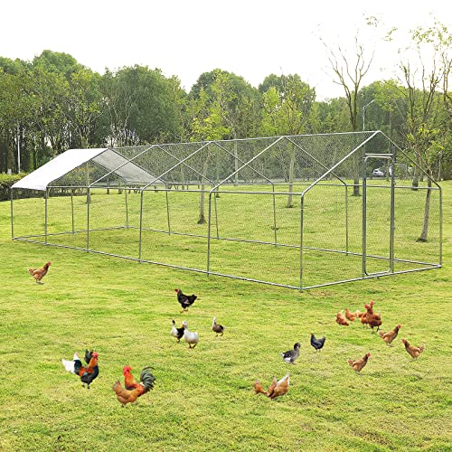 LEISU Outdoor Large Chicken Run Walk-in Chicken Coop with Waterproof Cover Chicken Playpen Metal Hen Cage Duck Cage Enclosure Rabbit Nest Fence Chicken Cages for Backyard Farm