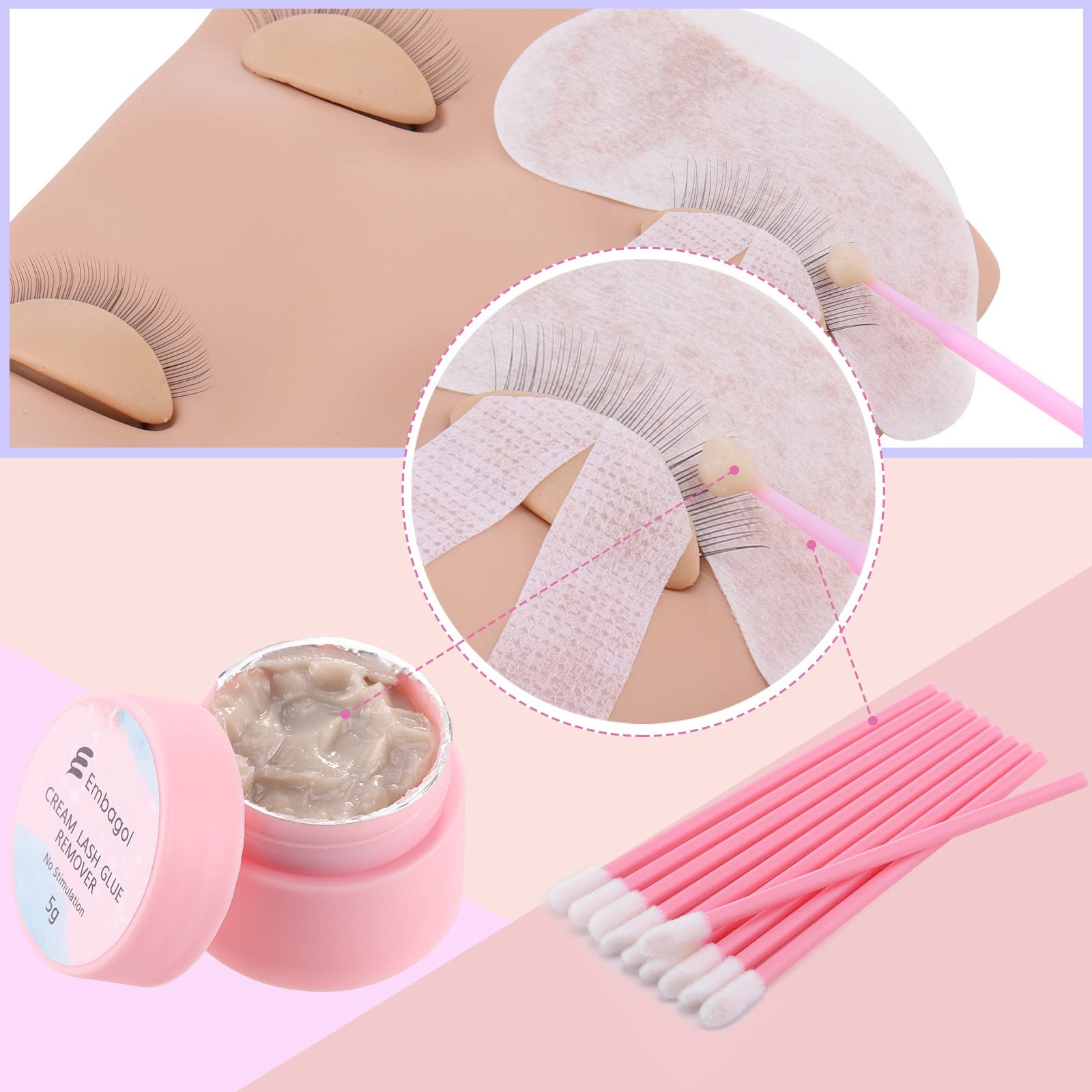 Embagol Lash Practice Kit For Beginners Professional Lash Mannequin Head With Replacement Eyelids, Glue Rings, Lash Glue Remover Tweezer Eyelash Extensions Training School Supplies